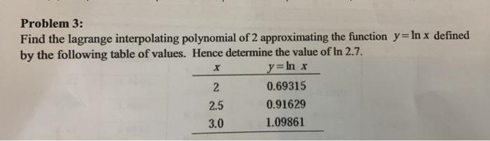 Solved Problem 3: Find the lagrange interpolating polynomial | Chegg.com