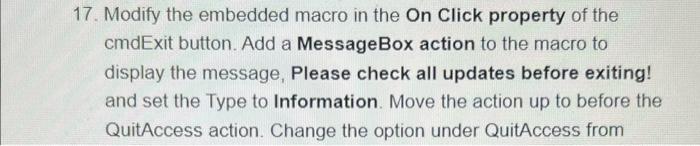 17. Modify the embedded macro in the On Click | Chegg.com