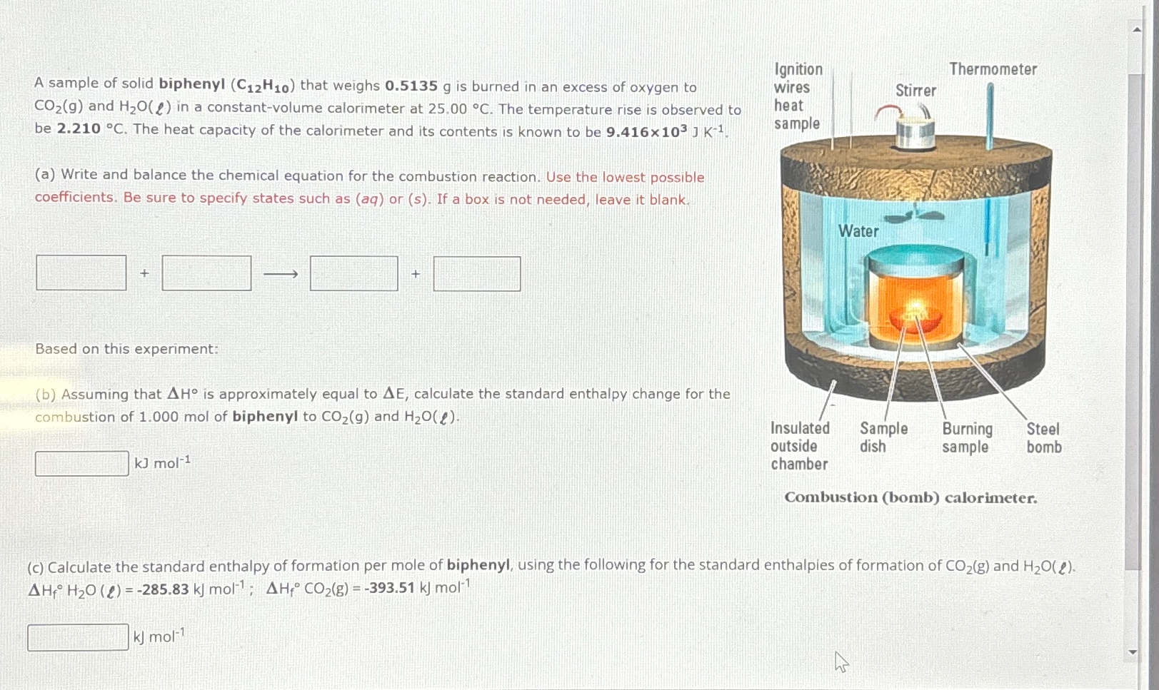 A sample of solid biphenyl (C12H10) ﻿that weighs | Chegg.com