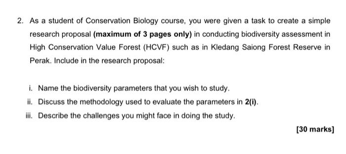 Solved 2. As a student of Conservation Biology course, you | Chegg.com