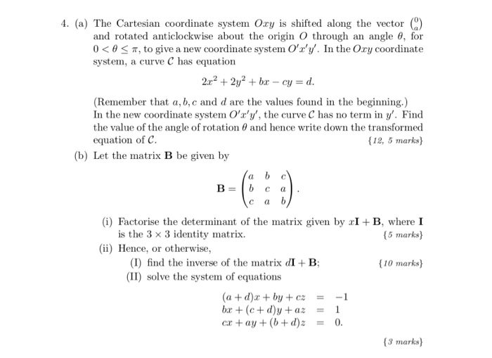 Solved 4. (a) The Cartesian coordinate system Oxy is shifted | Chegg.com
