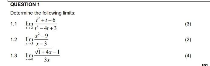 Solved Determine the following limits: 1.1 | Chegg.com