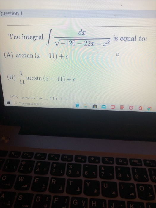 Solved uestion 1 dc The integral A = is equal to: 120 – 22x | Chegg.com