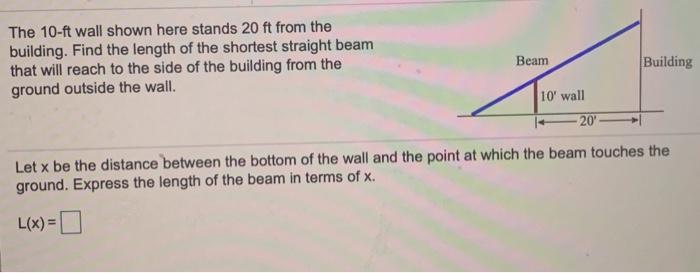 Solved The 10-ft wall shown here stands 20 ft from the | Chegg.com