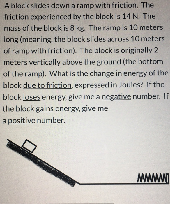 Solved A block slides down a ramp with friction. The | Chegg.com