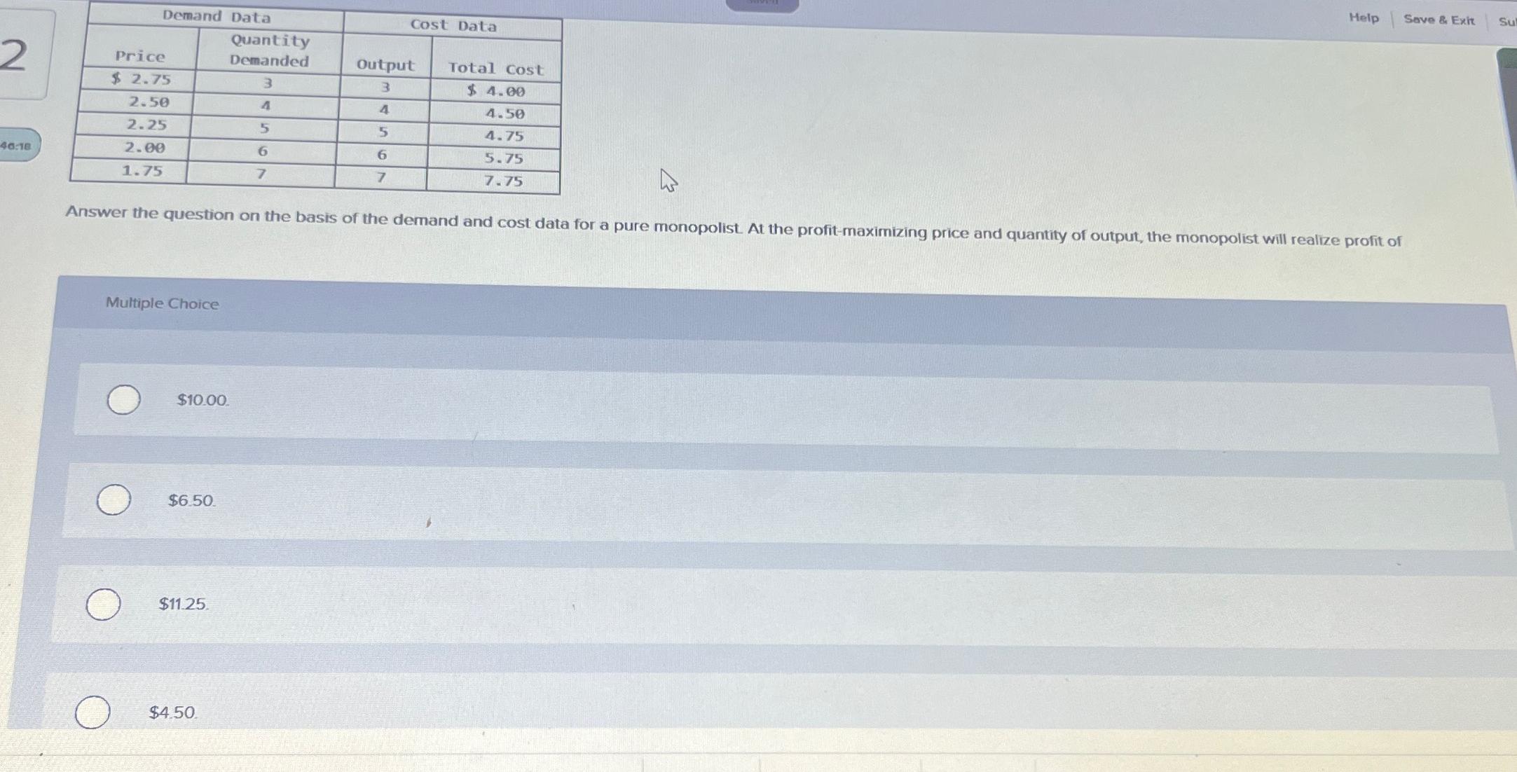 Solved \table[[Demand Data,Cost | Chegg.com