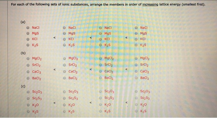 Solved For each of the following sets of ionic substances, | Chegg.com