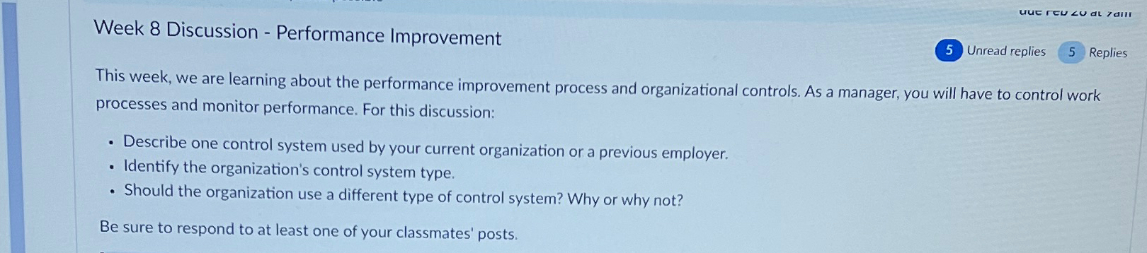 Solved Week 8 ﻿Discussion - ﻿Performance Improvement5 | Chegg.com