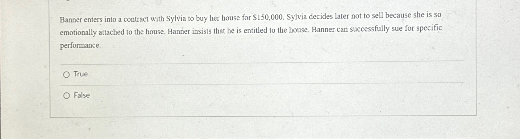 Solved Banner enters into a contract with Sylvia to buy her | Chegg.com