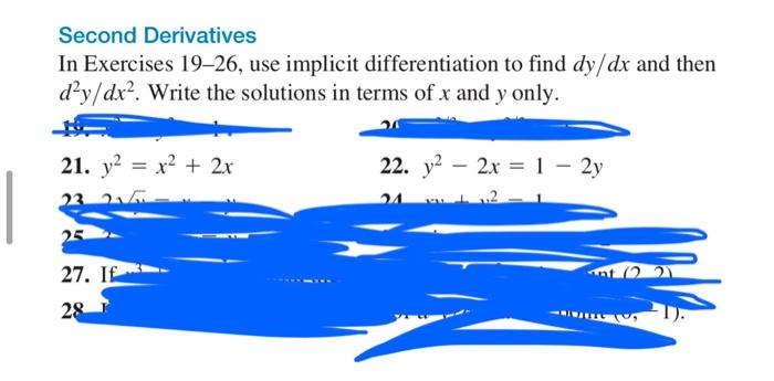 Solved Second Derivatives In Exercises 19-26, use implicit | Chegg.com