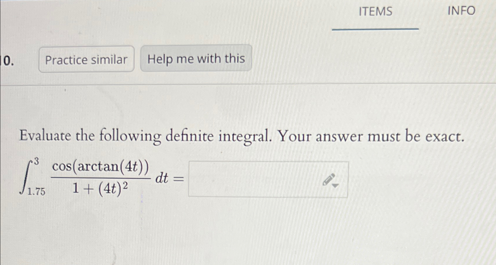 Solved Evaluate the following definite integral. Your answer | Chegg.com