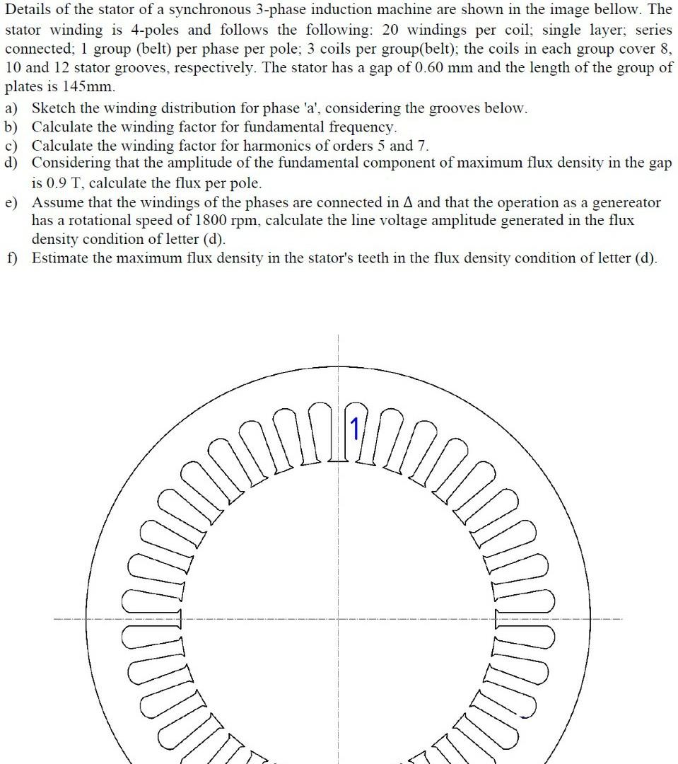 Details of the stator of a synchronous 3-phase | Chegg.com