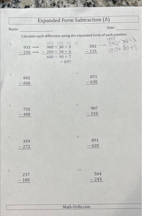 Solved Calculate each difference using the expanded form of | Chegg.com