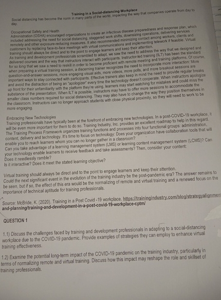 Solved Training in a Social-distancing Workplace | Chegg.com