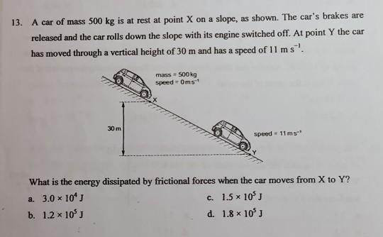 Solved 13. A car of mass 500 kg is at rest at point X on a | Chegg.com