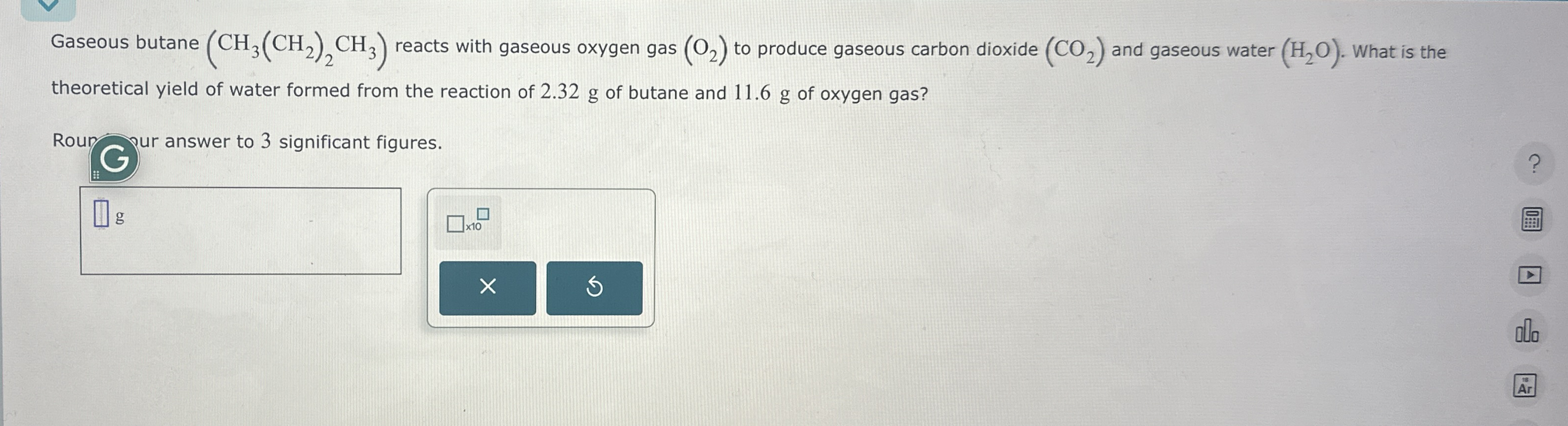 Solved Gaseous butane (CH3(CH2)2CH3) ﻿reacts with gaseous | Chegg.com
