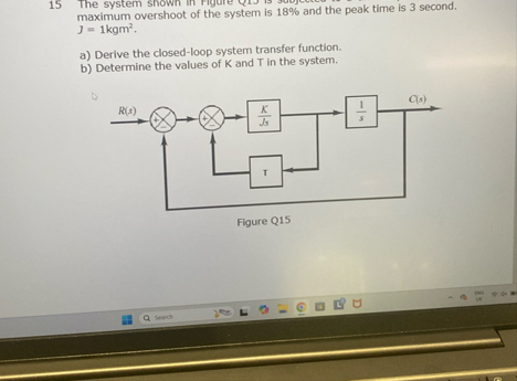 Solved 15 ﻿The system shown maximum overshoot of the system | Chegg.com