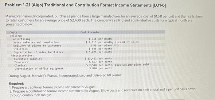 Solved Problem 1-21 (Algo) Traditional and Contribution | Chegg.com
