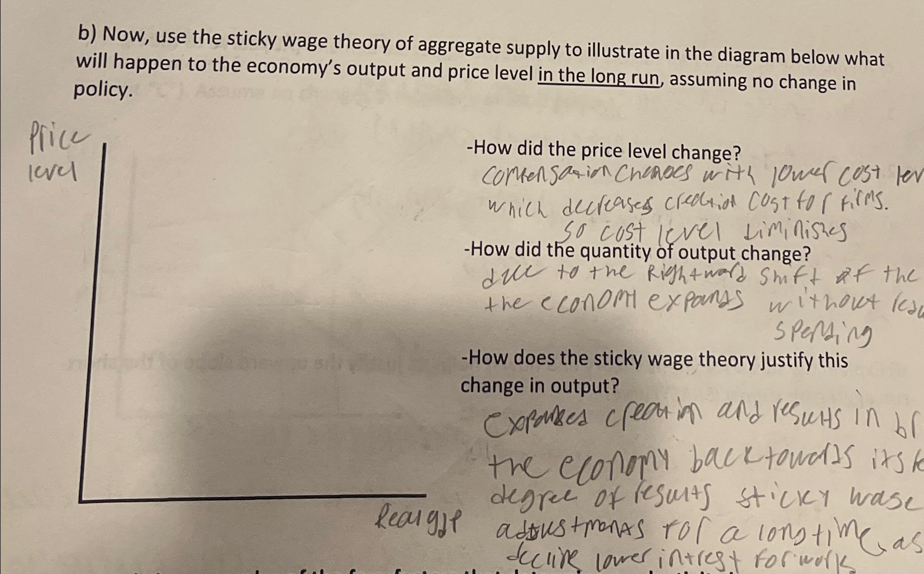 Solved b) ﻿Now, use the sticky wage theory of aggregate | Chegg.com