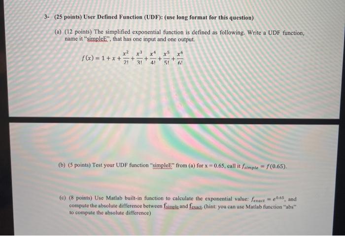 Solved 3 25 Points User Defined Function Udf Use Long 