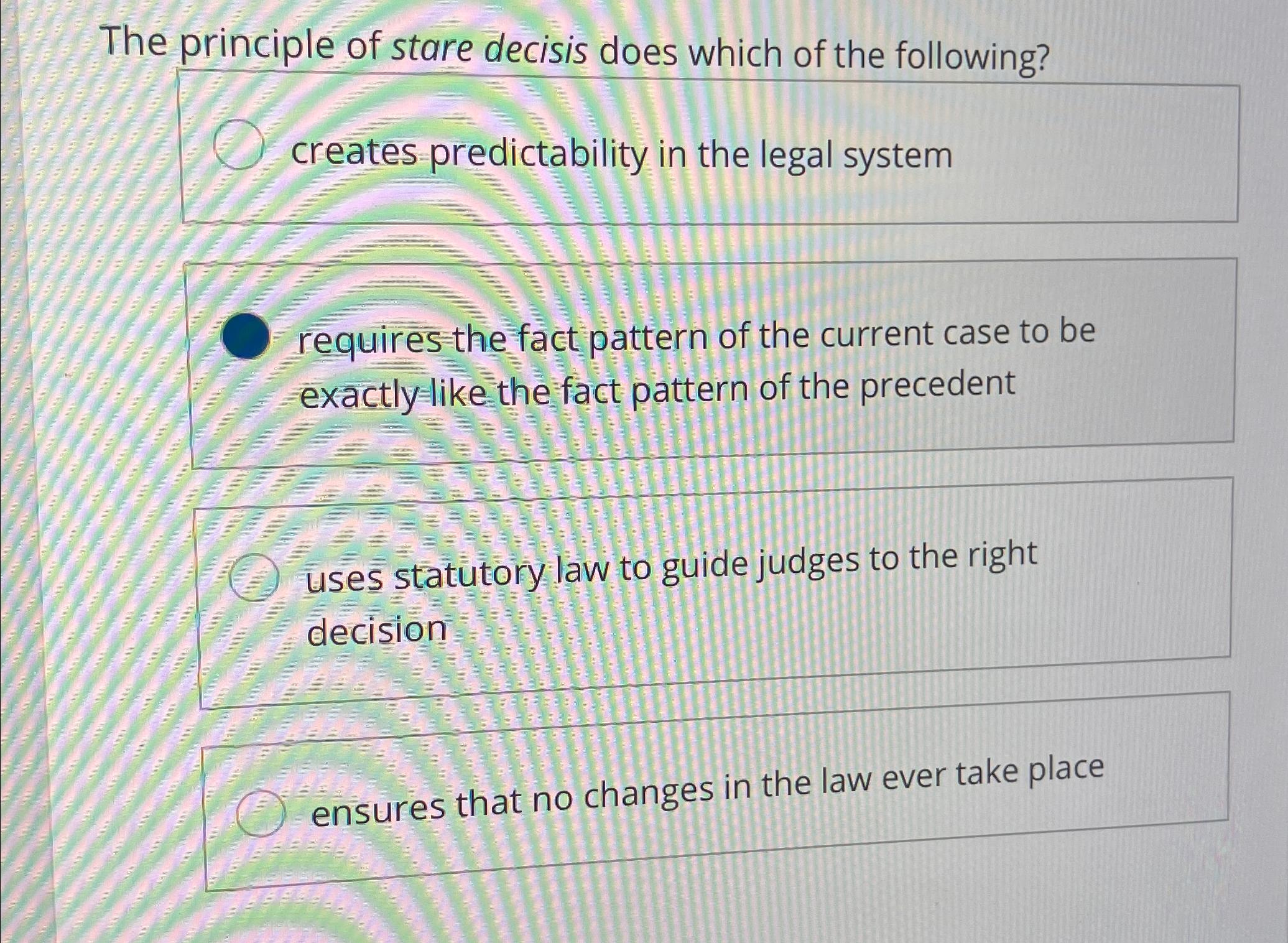 Solved The principle of stare decisis does which of the | Chegg.com