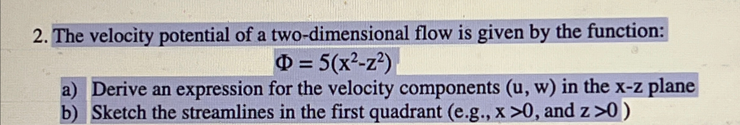Solved The velocity potential of a two-dimensional flow is | Chegg.com