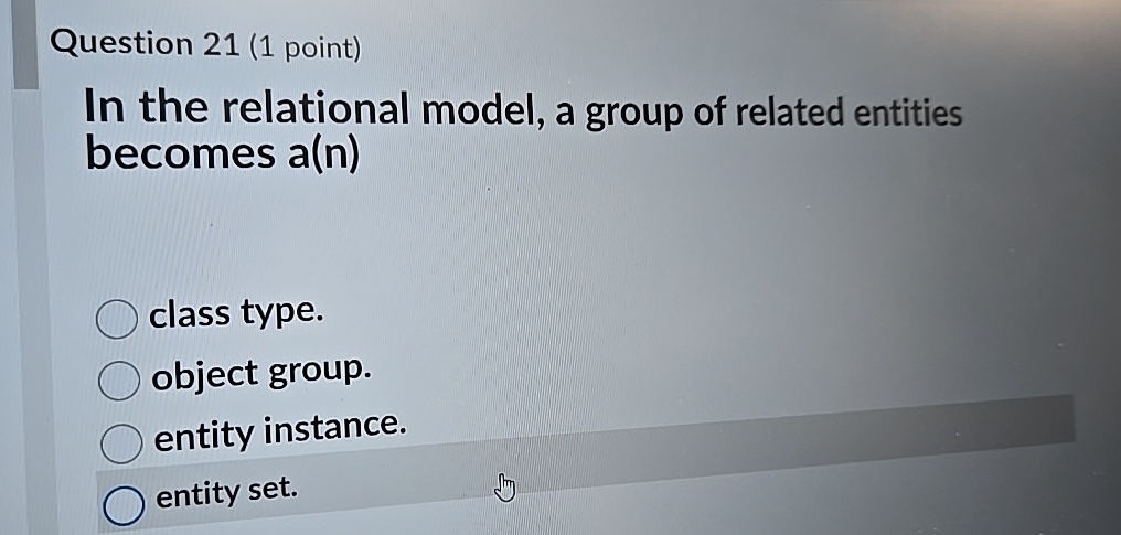 Solved Question 21 (1 ﻿point)In the relational model, a | Chegg.com