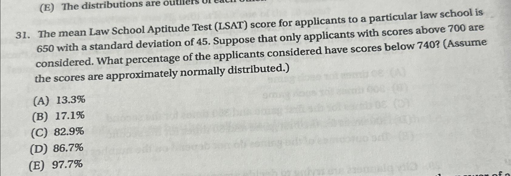 Solved The mean Law School Aptitude Test (LSAT) score for | Chegg.com