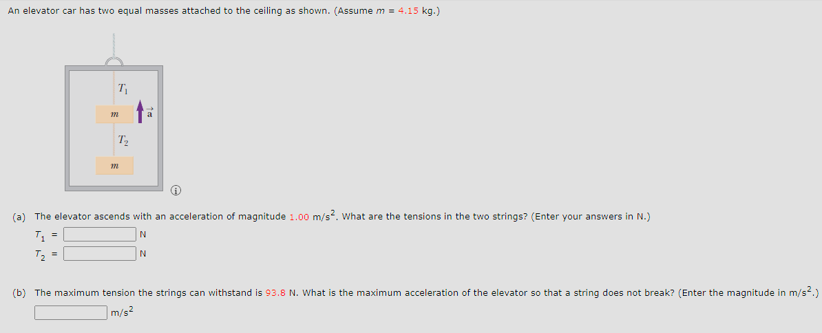 Solved Need helpAn elevator car has two equal masses | Chegg.com