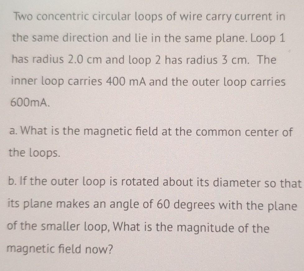 Solved Two concentric circular loops of wire carry current | Chegg.com