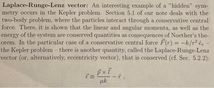 Laplace-Runge-Lenz vector: An interesting example of | Chegg.com