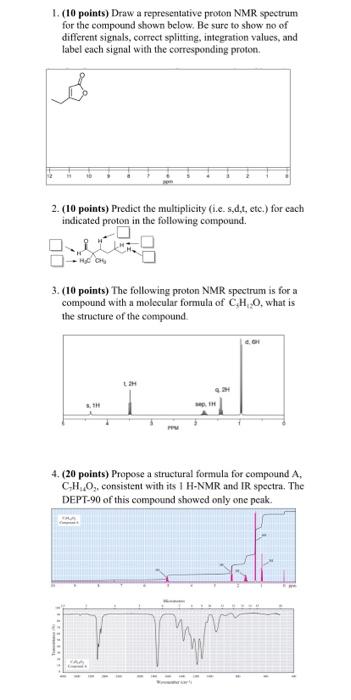 Solved 1. (10 points) Draw a representative proton NMR | Chegg.com
