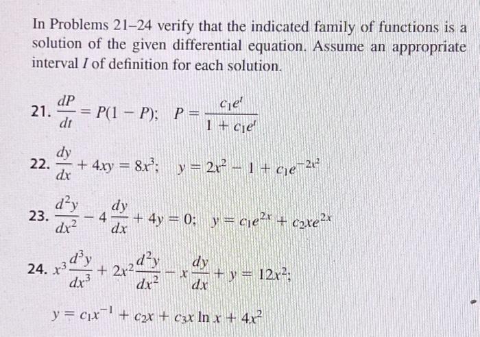 Solved In Problems 21-24 verify that the indicated family of | Chegg.com