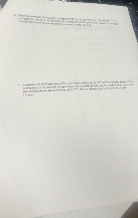 Solved 7. A sample of methane gas (CH) cccupies 3.68 L at | Chegg.com