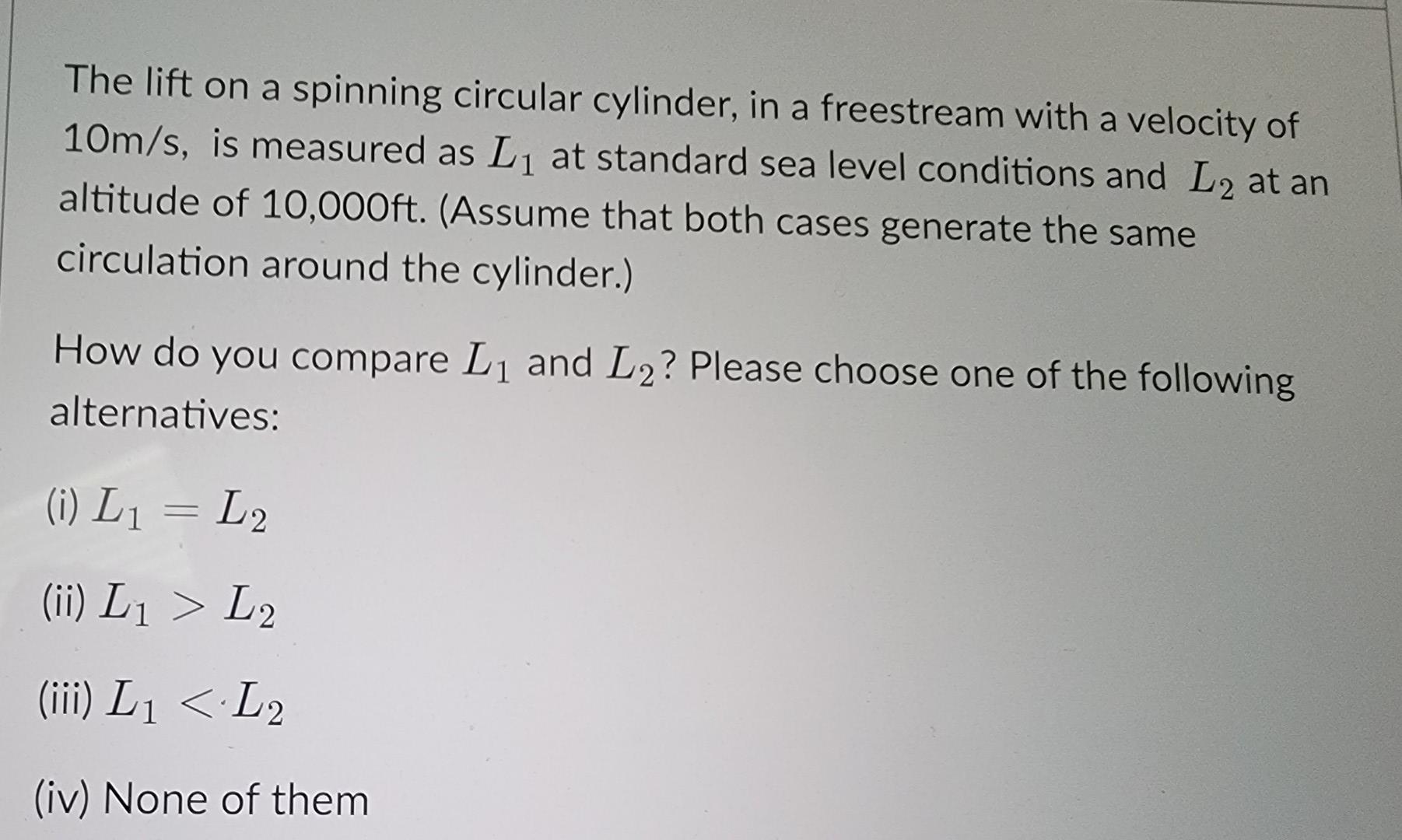 Solved The lift on a spinning circular cylinder, in a | Chegg.com