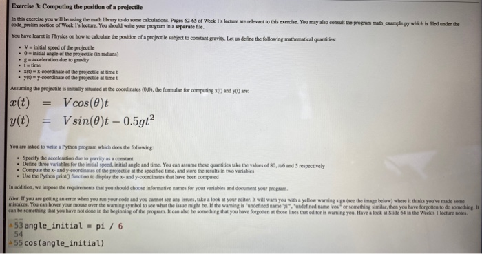 Solved Exercise 3: Computing the position of a projectile In | Chegg.com