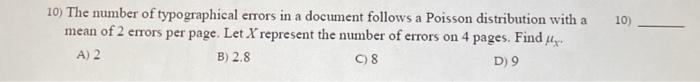 Solved 10) 10) The number of typographical errors in a | Chegg.com