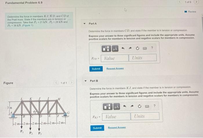 Solved Fundamental Problem 6.9 1 of 6 > Review Determine the | Chegg.com