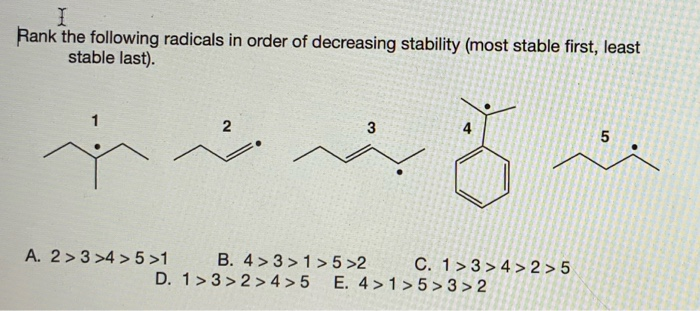 Solved S Rank the following radicals in order of decreasing | Chegg.com