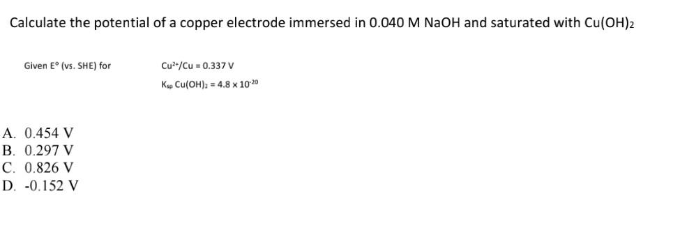 Solved Calculate the potential of a copper electrode | Chegg.com