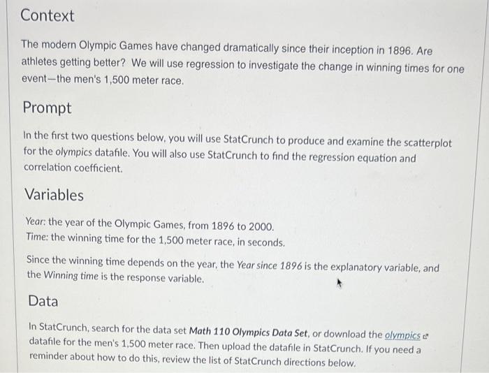 Solved Context The modern Olympic Games have changed | Chegg.com