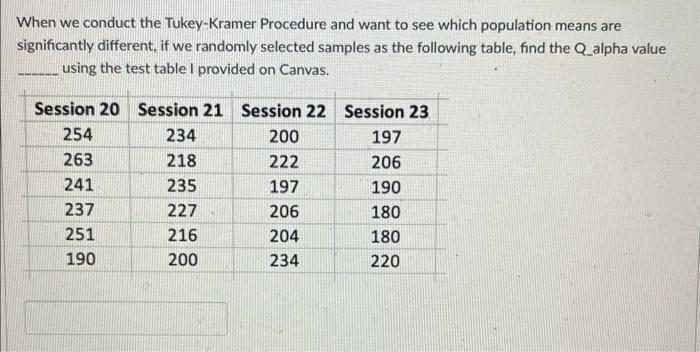 Solved When we conduct the Tukey-Kramer Procedure and want | Chegg.com