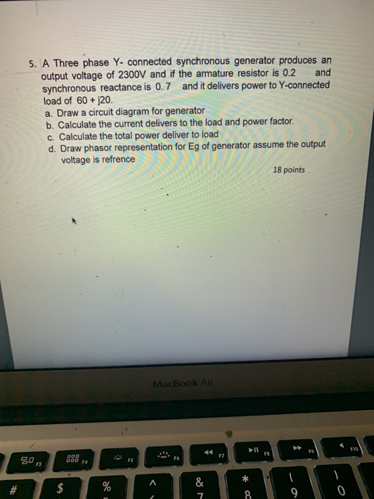 Solved 5. A Three phase Y- connected synchronous generator | Chegg.com