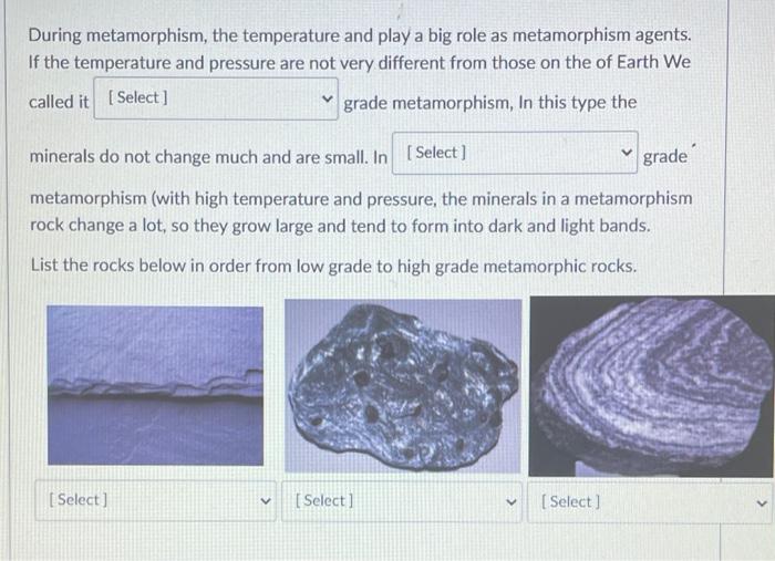 Solved During metamorphism, the temperature and play a big | Chegg.com