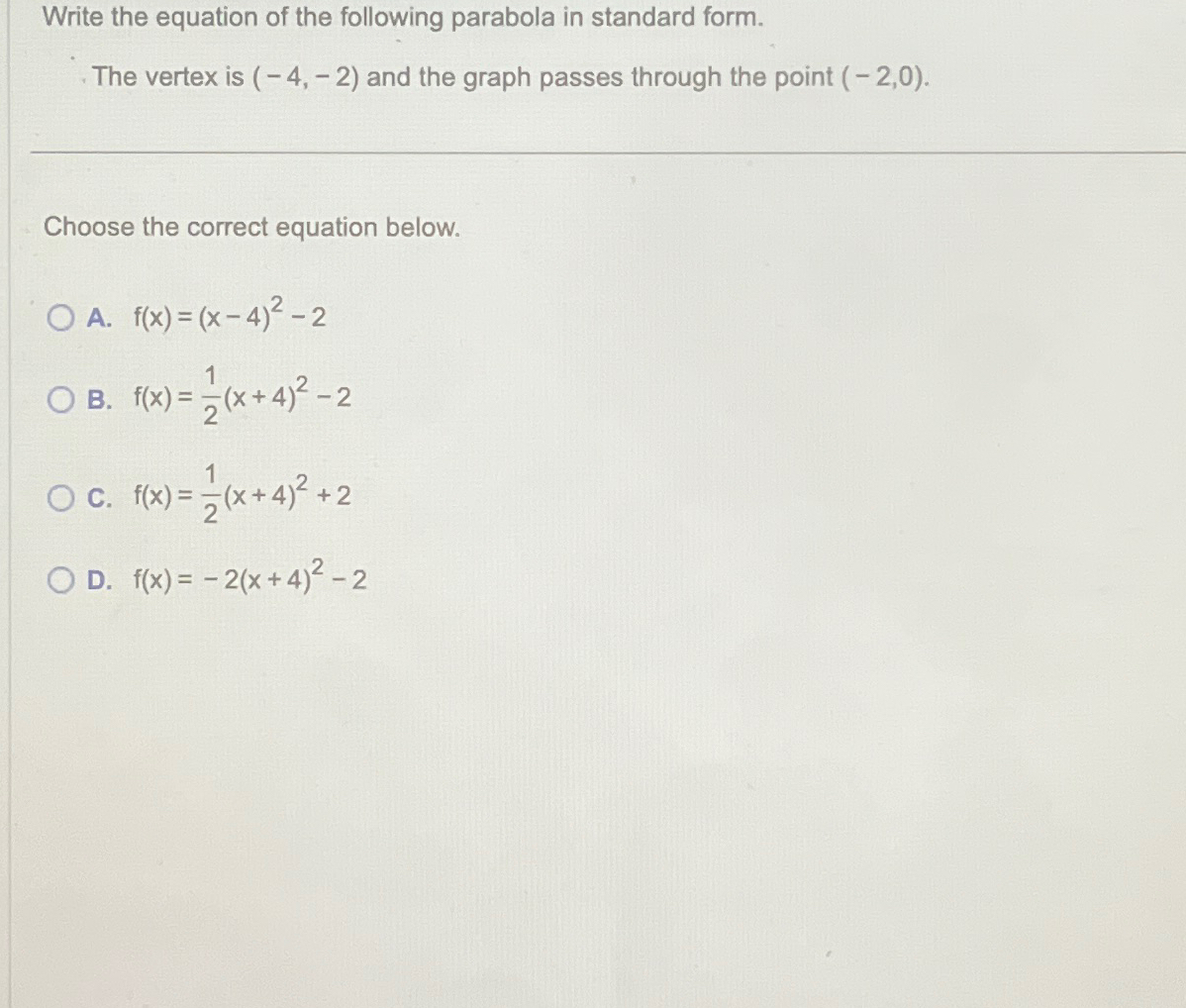 Solved Write the equation of the following parabola in | Chegg.com