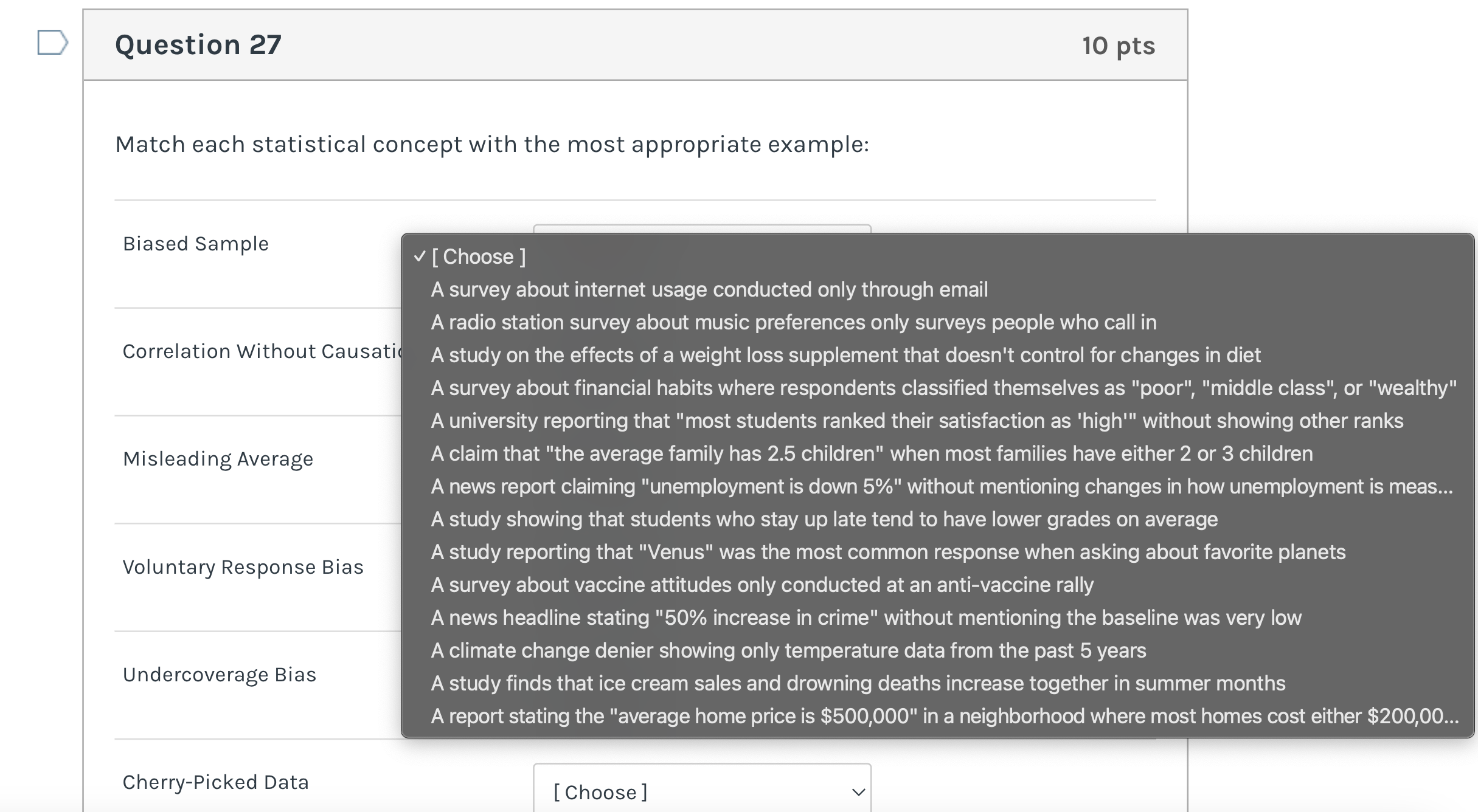 Solved Question 2710 ﻿ptsMatch each statistical concept with | Chegg.com