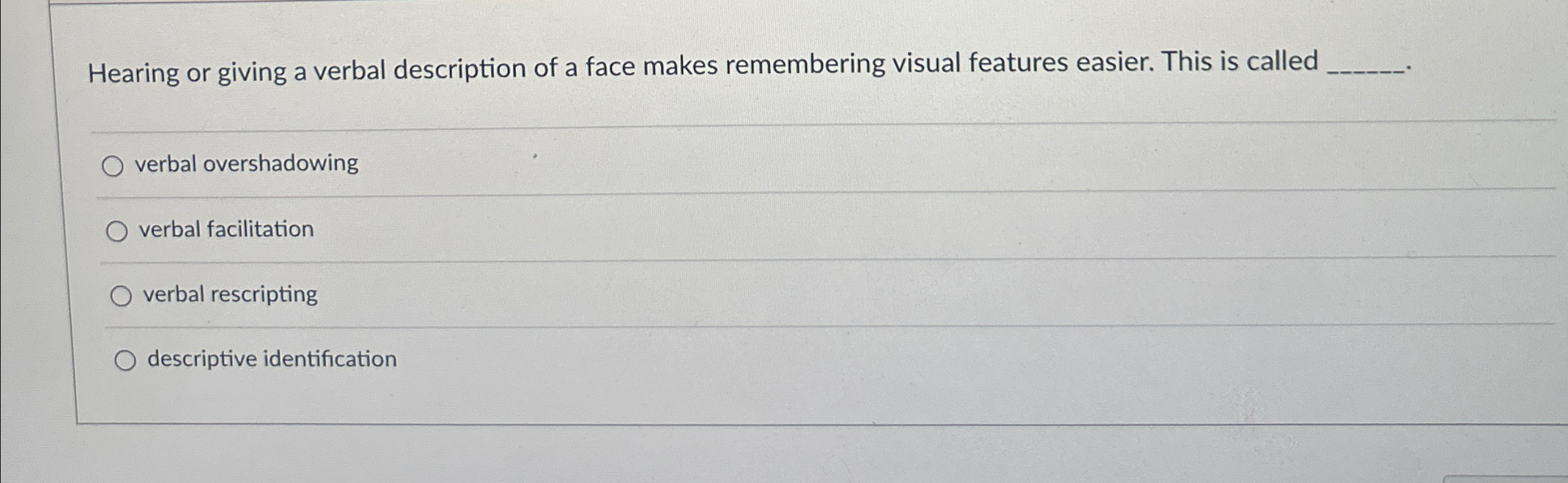 Solved Hearing or giving a verbal description of a face | Chegg.com