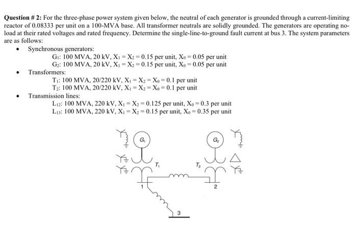 Solved Question \# 2: For the three-phase power system given | Chegg.com