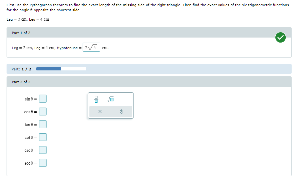 Solved First use the Pythagorean theorem to find the exact | Chegg.com