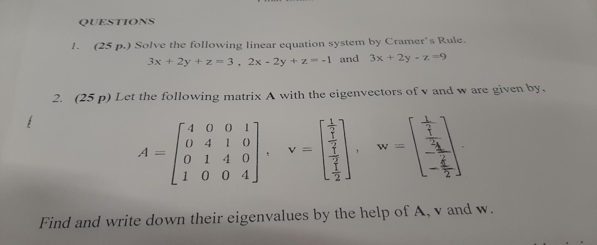 Solved 1. (25 p.) Solve the following linear equation system | Chegg.com